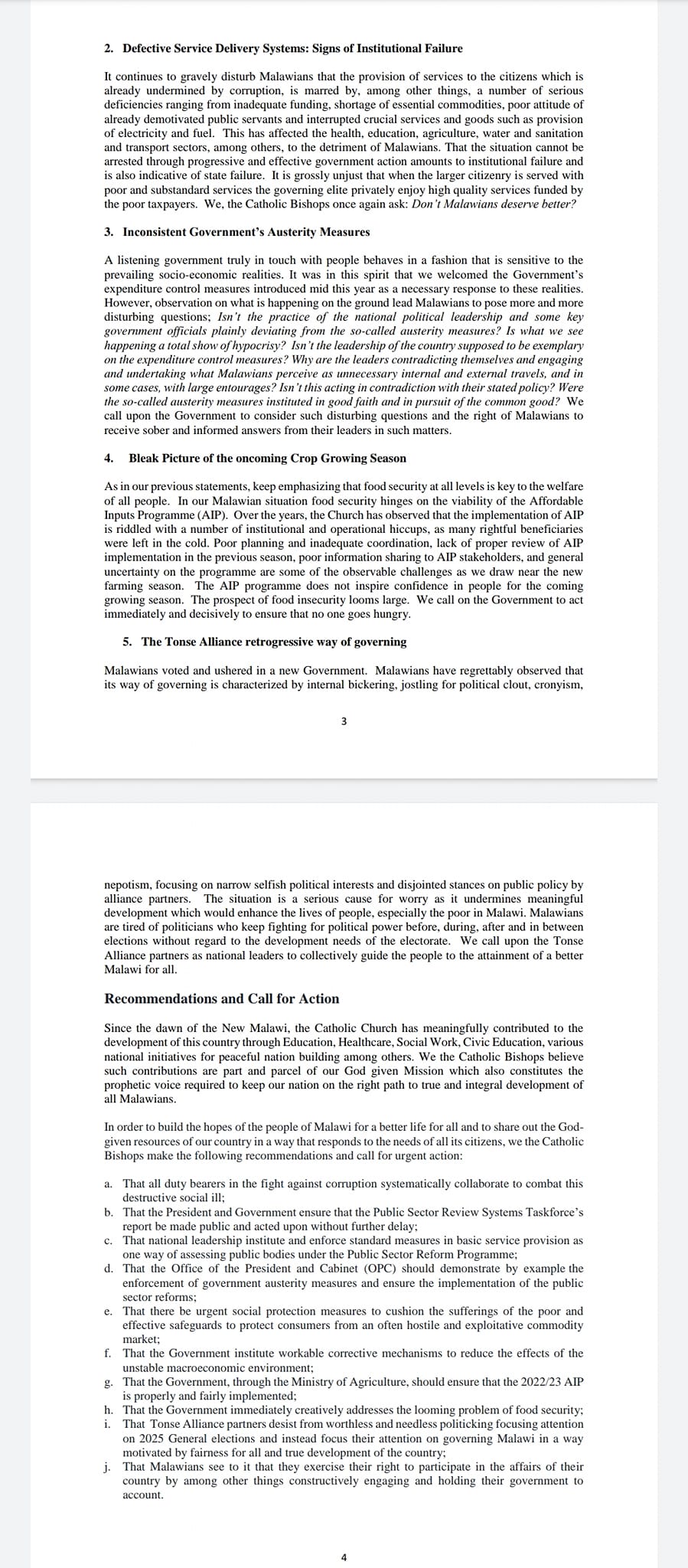 Catholic Bishops blast Chakwera in new pastoral letter – Face of Malawi