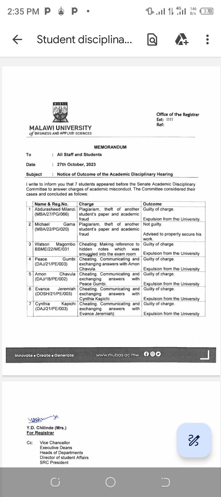 MUBAS Expels 6 Students For Plagiarism – Face of Malawi