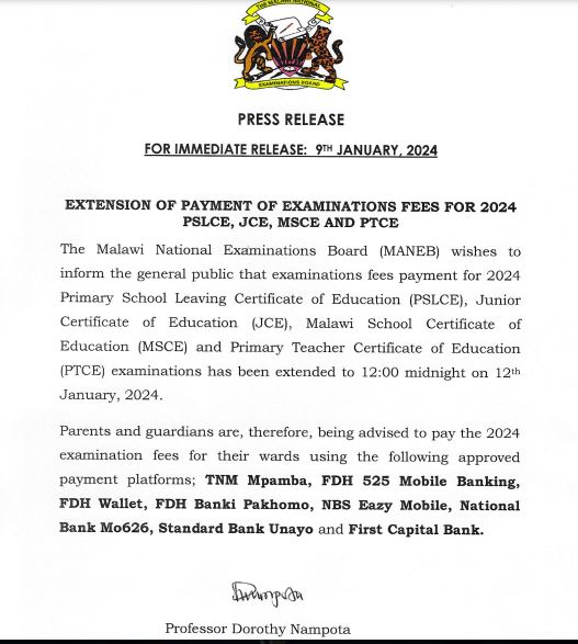 MANEB Extends Deadline For Fees Payment To 12 January 2023 – Face of Malawi