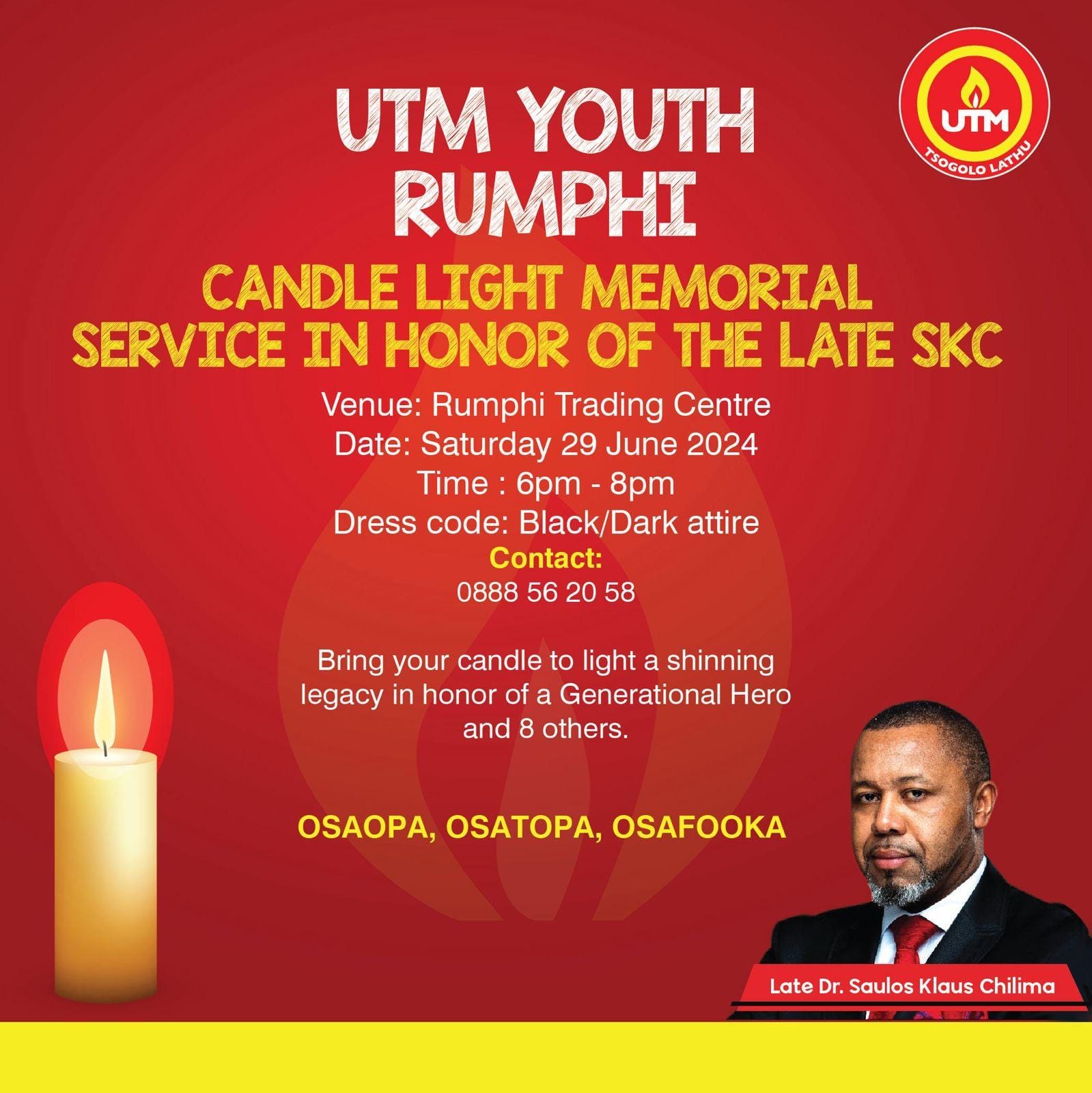 UTM to hold candlelight memorial for Chilima in Rumphi – Face of Malawi