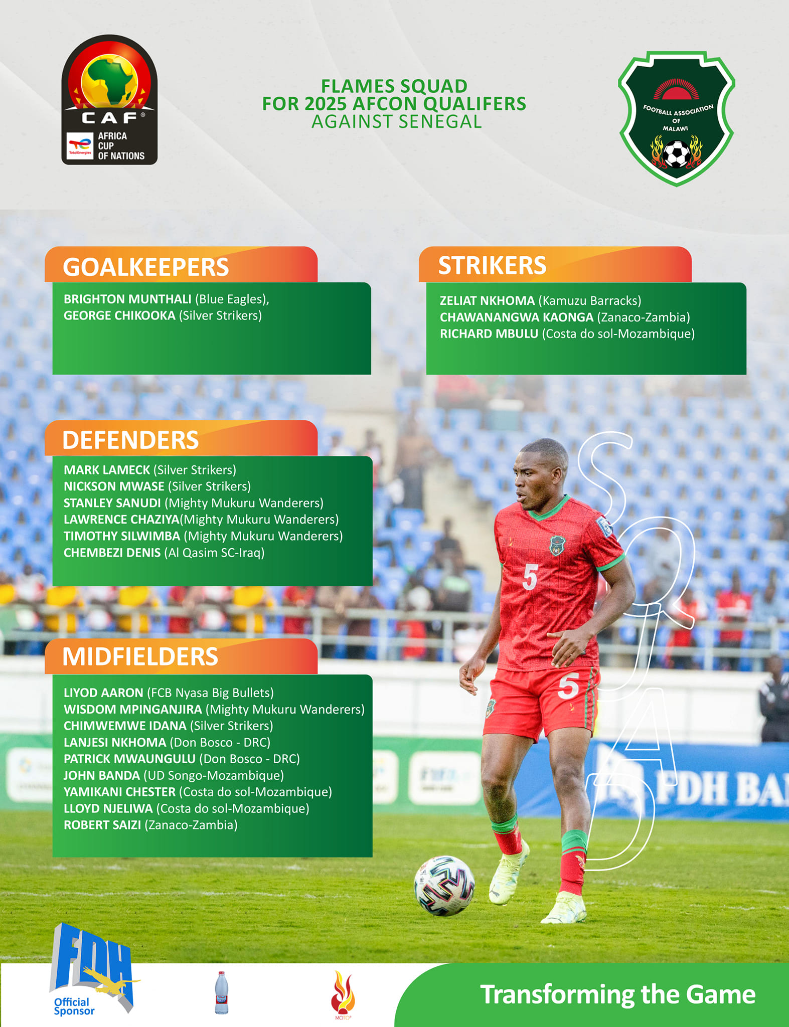 Mabedi Names Squad To Face Senegal In AFCON Qualifiers – Face of Malawi