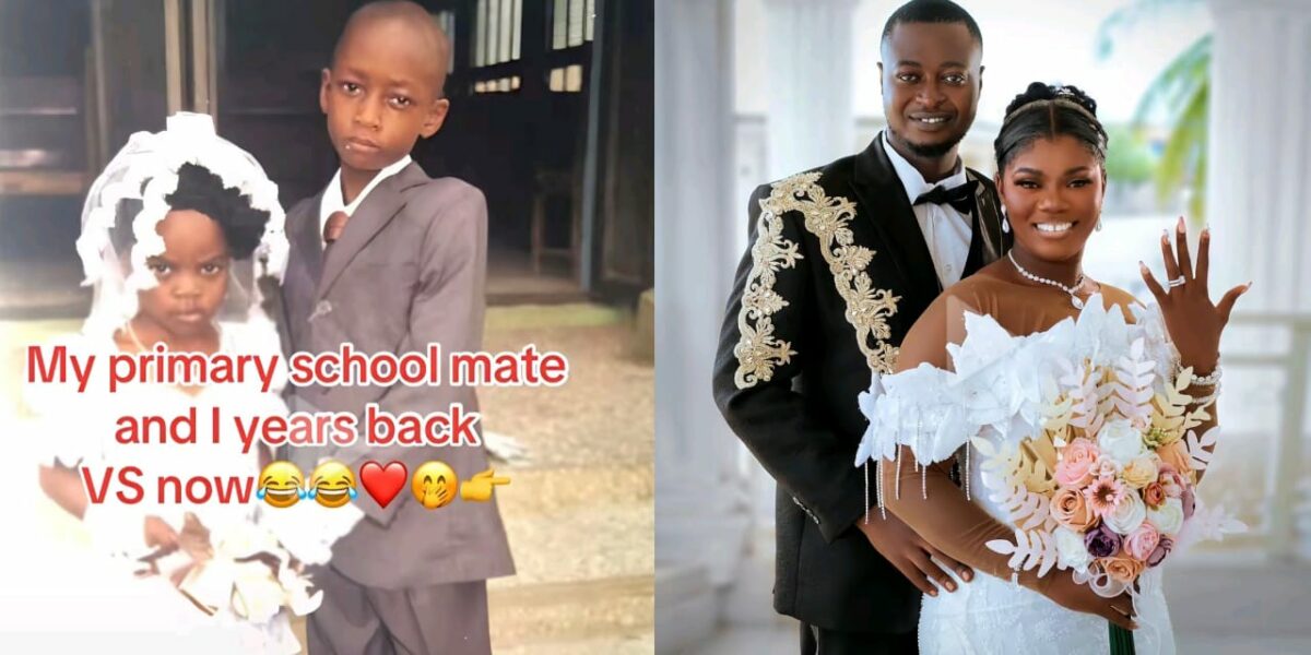 Lady weds primary school classmate she once played bride with (See ...